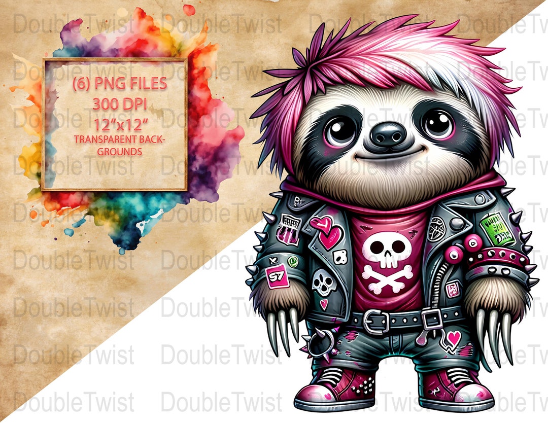 Punk Rock Sloth Clipart, Cute Sloth Clip Art, Rock N Roll Sloth ...