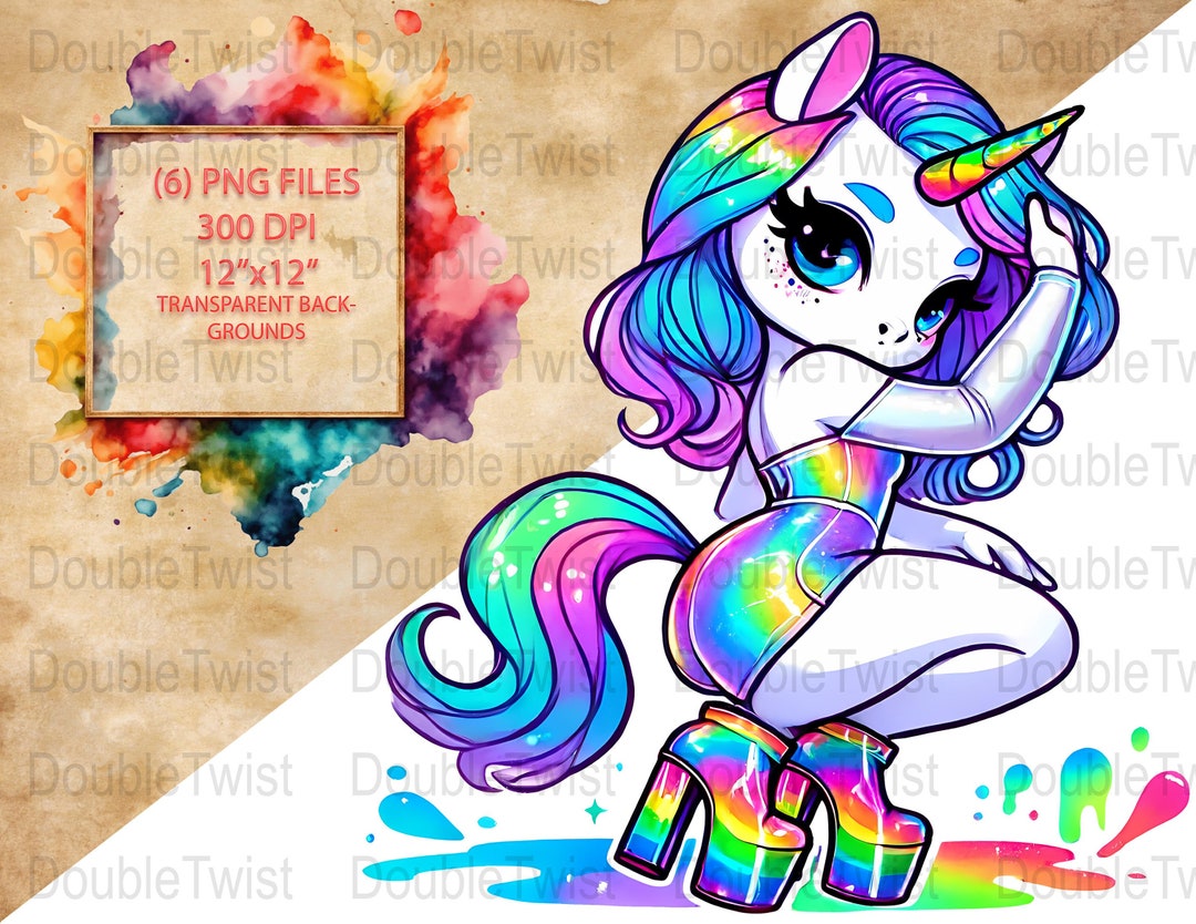 Iridescent Rainbow Disco Unicorn Clipart, Cute Pastel Unicorn Art, Kawaii Unicorn Digital ...