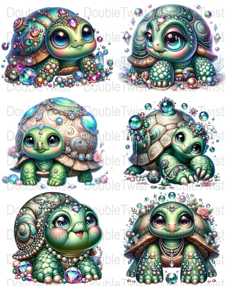 Adorable Jeweled Turtle PNG Clipart, Digital Instant Download ...