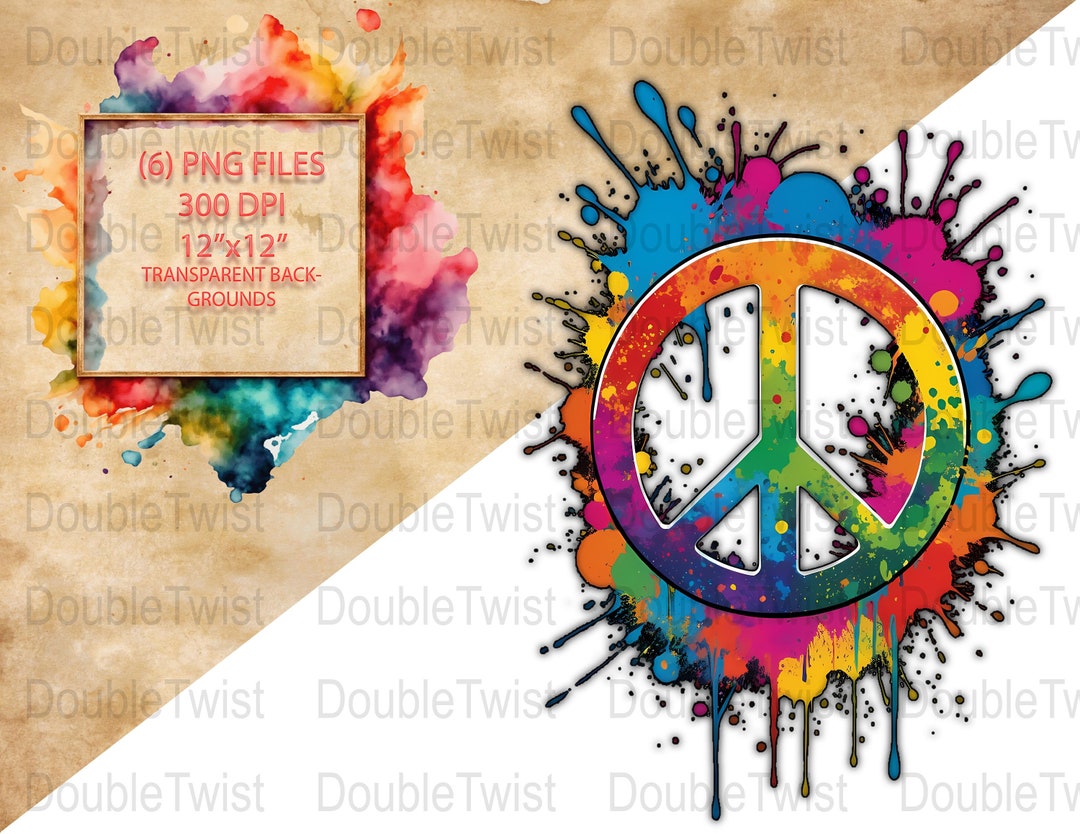 Colorful Peace Sign Pngs, Watercolor Paint Splatter, Digital Download ...