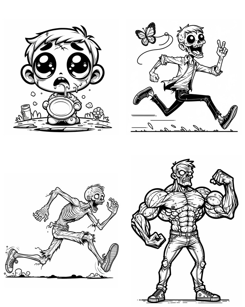 Digital Zombie Coloring Pages PDF, Printable Cartoon Undead, Creative ...