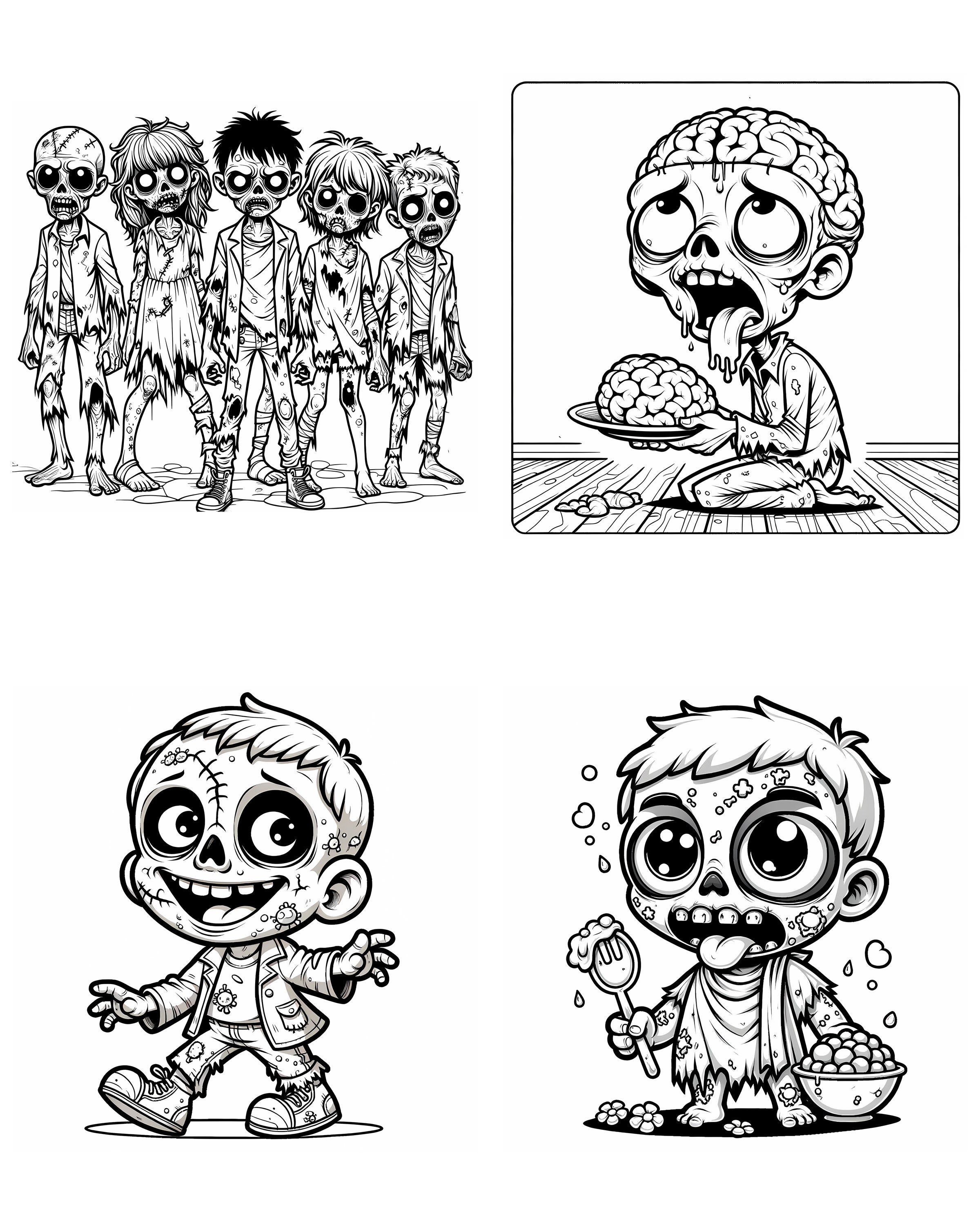 Digital Zombie Coloring Pages PDF, Printable Cartoon Undead, Creative ...
