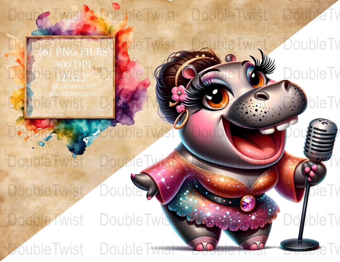 Cute Bougie Hippos Clipart PNG, Digital Download, Cartoon Hippopotamus ...