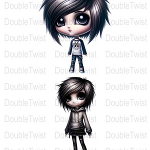 Emo Dolls Clipart PNG, Digital Download, Cute Emo Kids Graphics, Dark ...