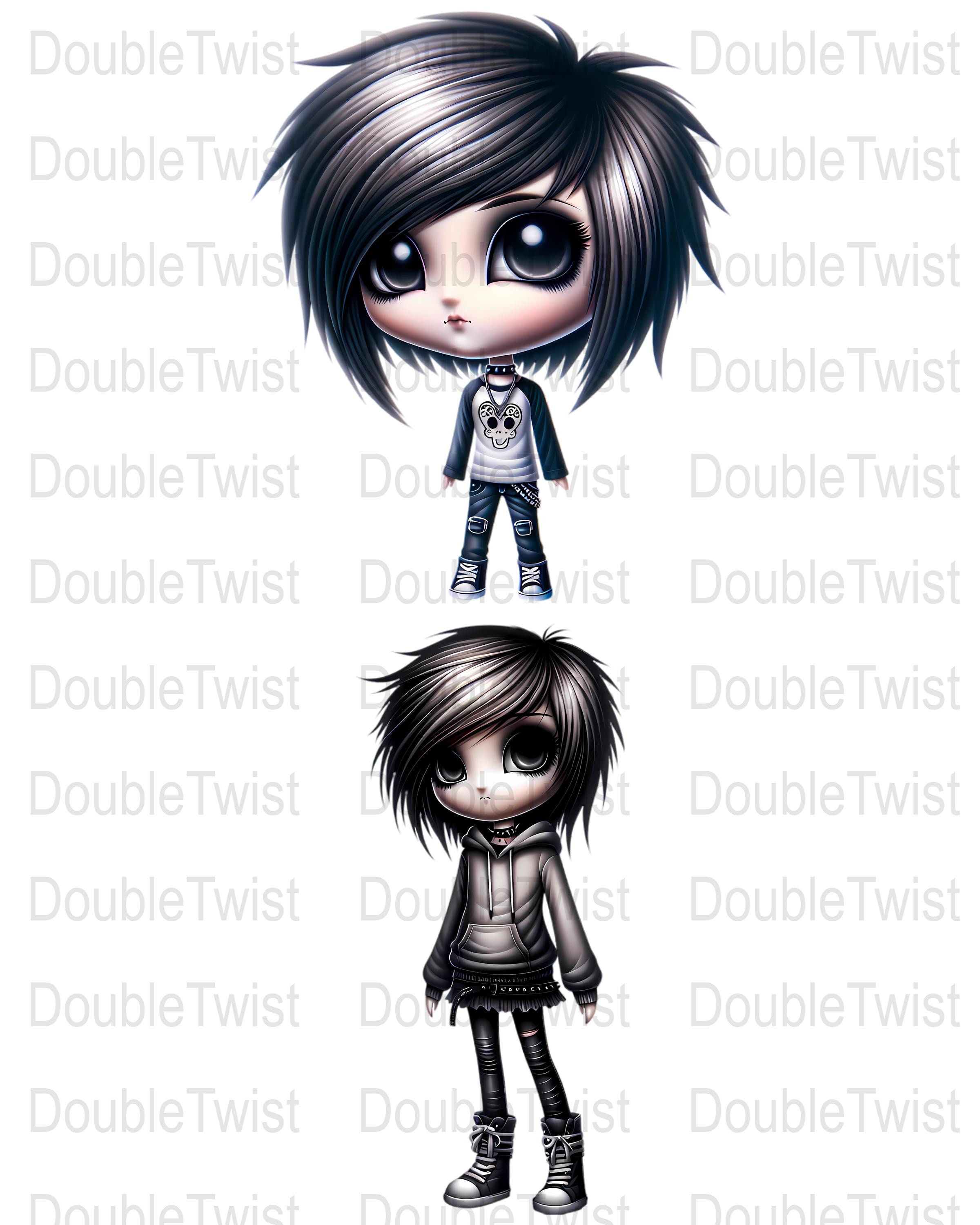 Emo Dolls Clipart PNG, Digital Download, Cute Emo Kids Graphics, Dark ...