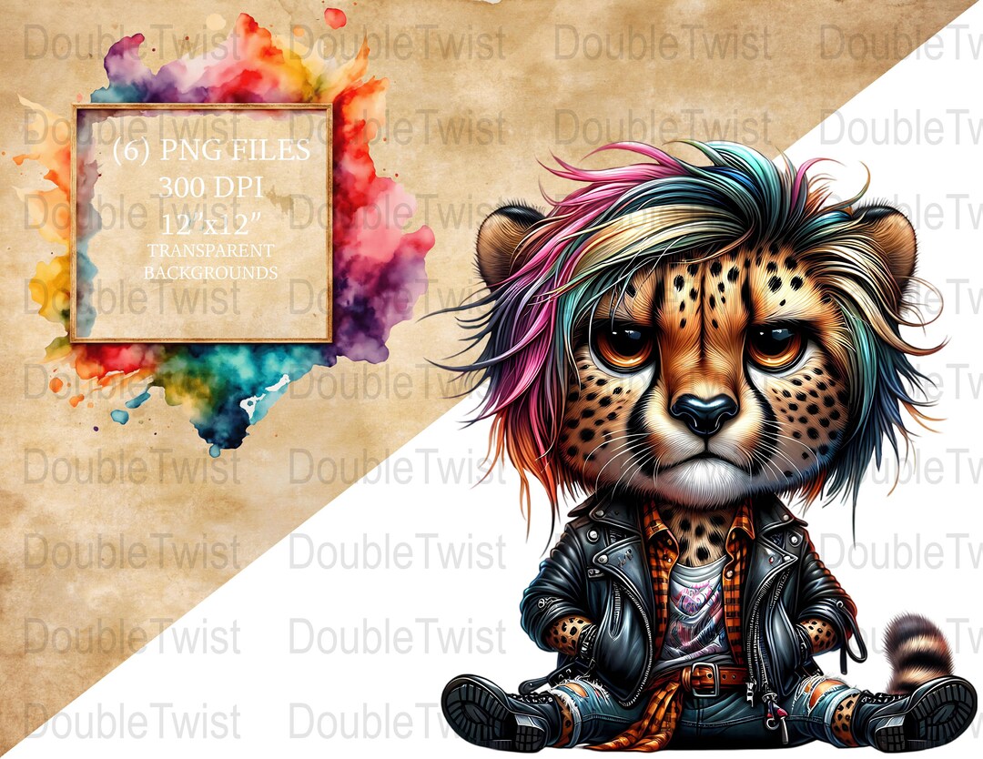 Punk Rock Cheetah Clipart, Retro Cheetah Digital Prints, Unique Animal ...
