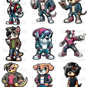Emo Dogs Clipart Stickers, Punk Puppies, Cartoon Dog Decals ...