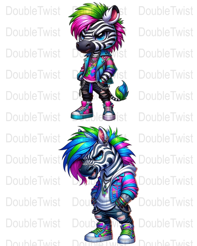 Colorful Punk Zebra Clipart, Streetwear Zebra PNG, Urban Animal ...