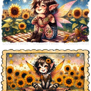 Emo Fairy in Sunflower Field PNG Clipart, Whimsical Fairy Art for ...