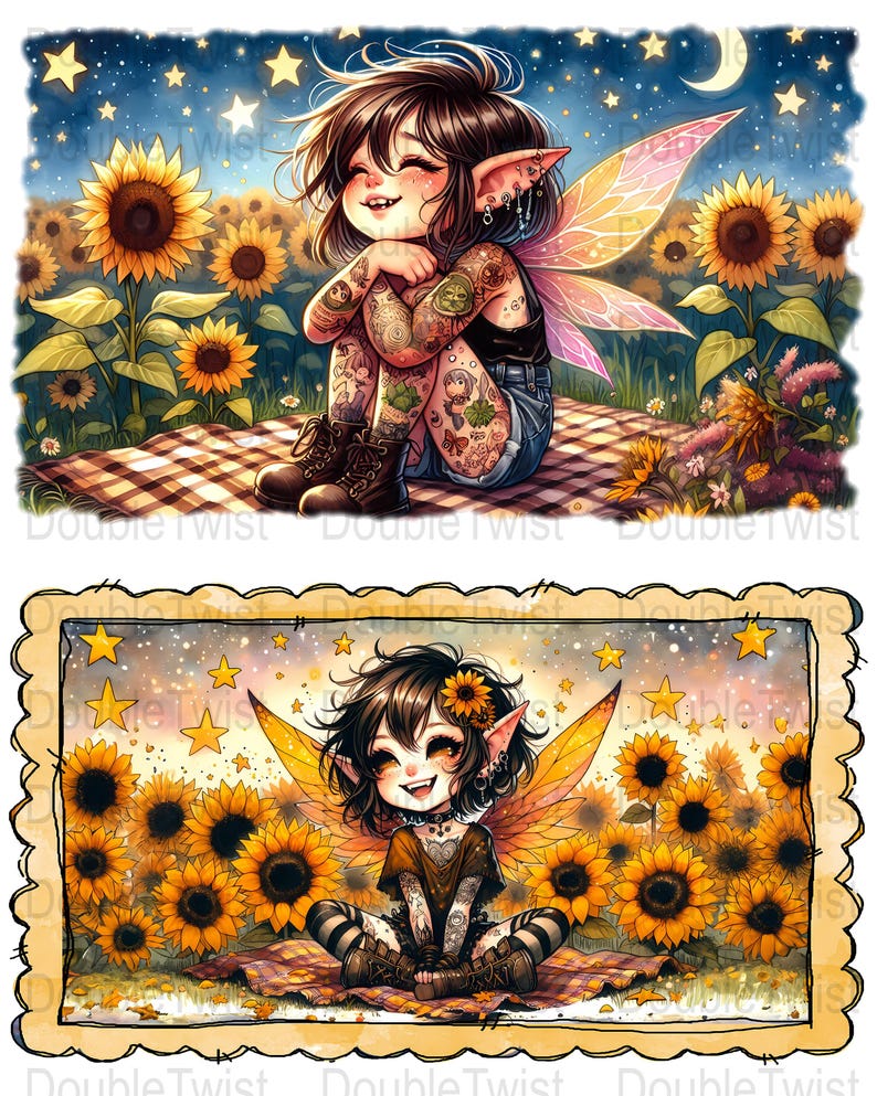 Emo Fairy in Sunflower Field PNG Clipart, Whimsical Fairy Art for ...