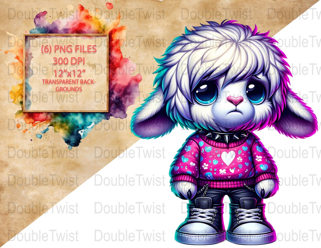 Cute Emo Lamb Clipart Collection, Digital Download, Printable Emo Sheep ...