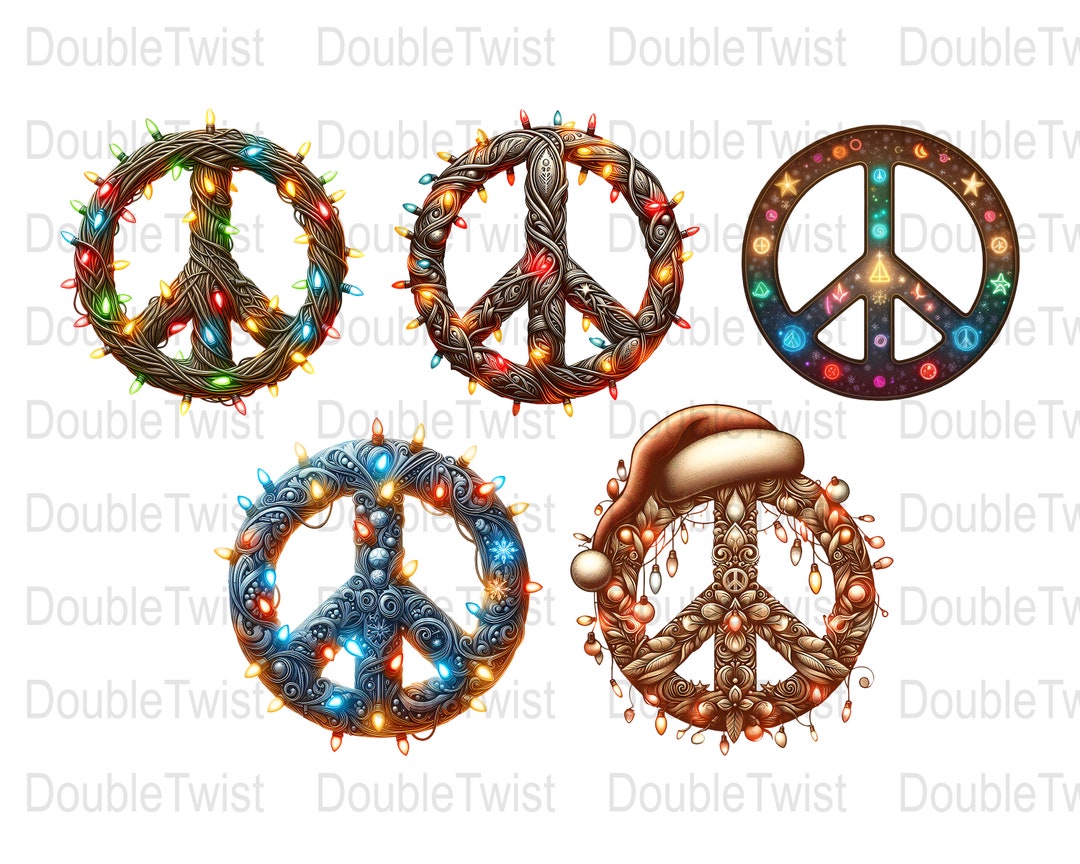 Christmas Peace Sign Wreath PNG Bundle With Lights (5 Piece) - Etsy