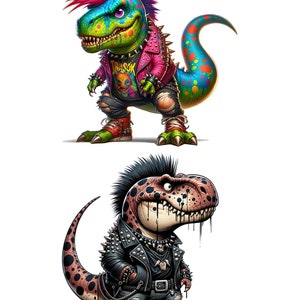 Punk Rock Dinosaurs Clipart, Printable T-rex With Mohawk, Dino Band PNG ...