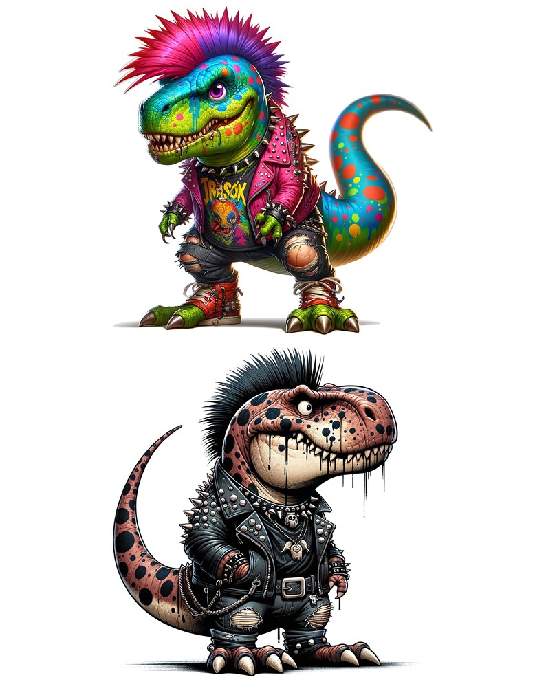 Punk Rock Dinosaurs Clipart, Printable T-rex With Mohawk, Dino Band PNG ...