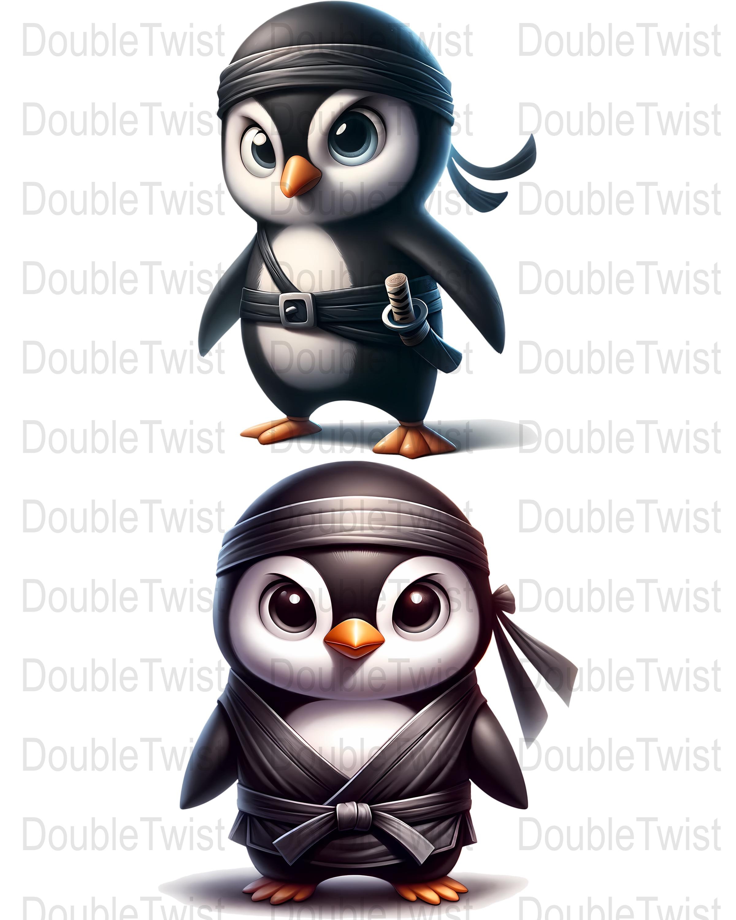 Cute Ninja Penguins Clipart Set, Cartoon Martial Arts Birds PNG ...