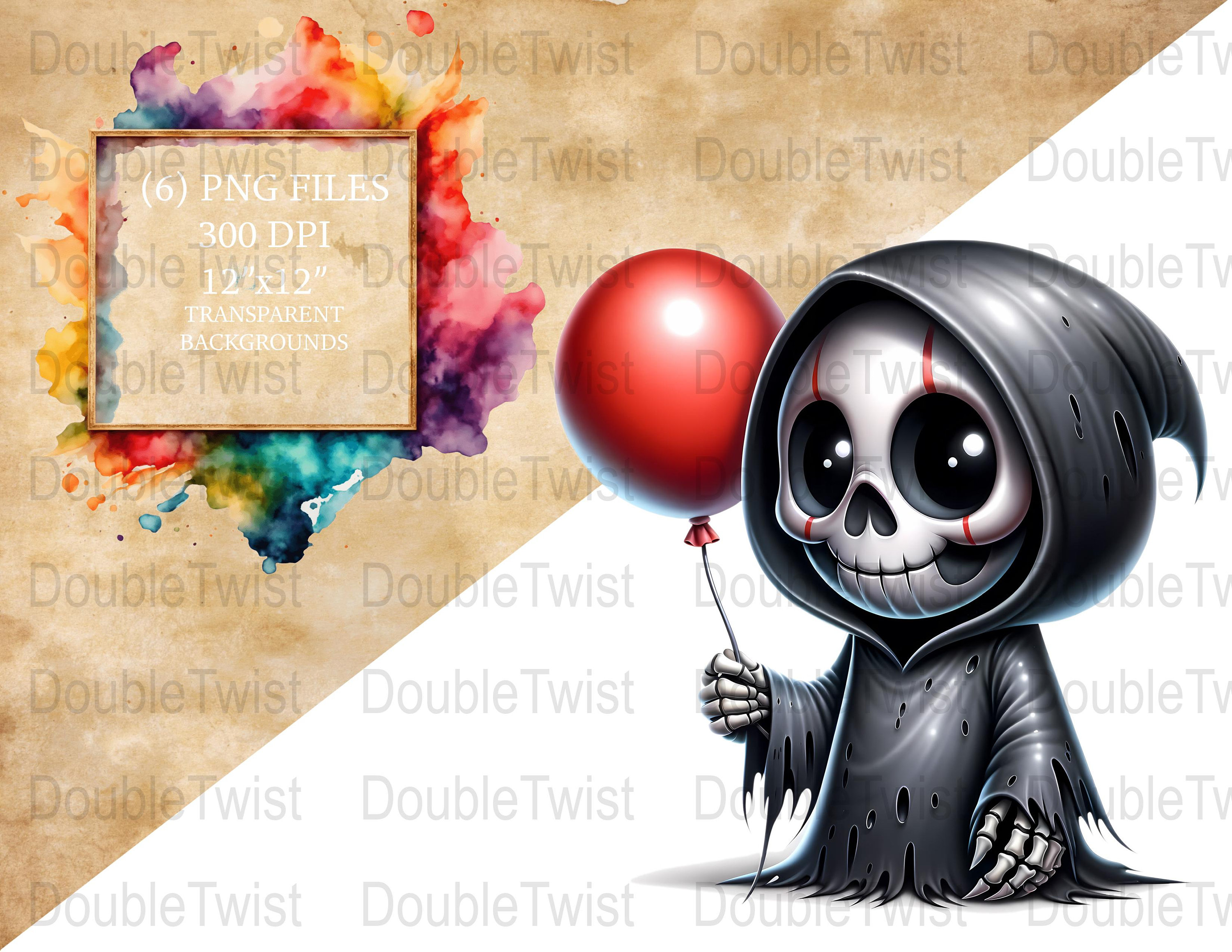 Playful Grim Reapers Clipart, Cute Death Figures PNG, Digital Download ...