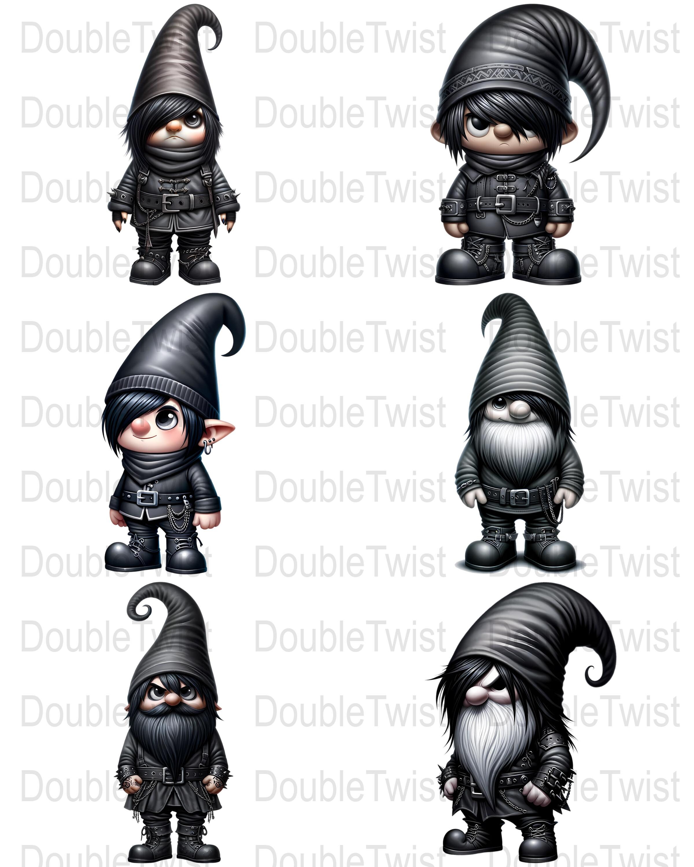 Emo Gnomes Clipart PNG, Goth Fantasy Garden Characters, Digital Download, Dark Cute Graphics ...