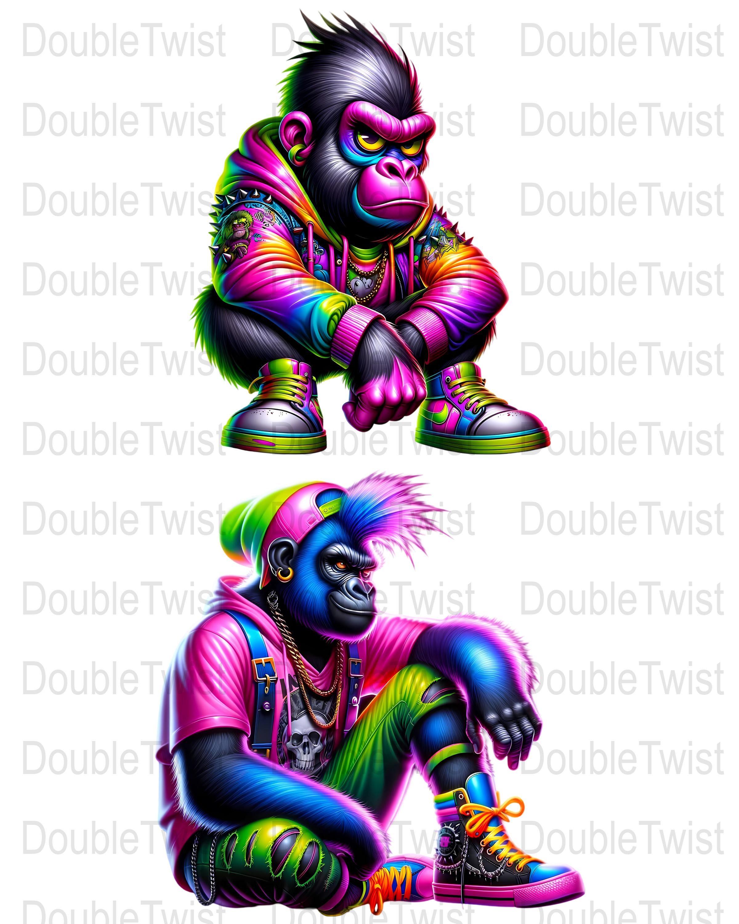 Neon Punk Gorilla Clipart, Colorful Punk Ape PNG, Digital Download ...