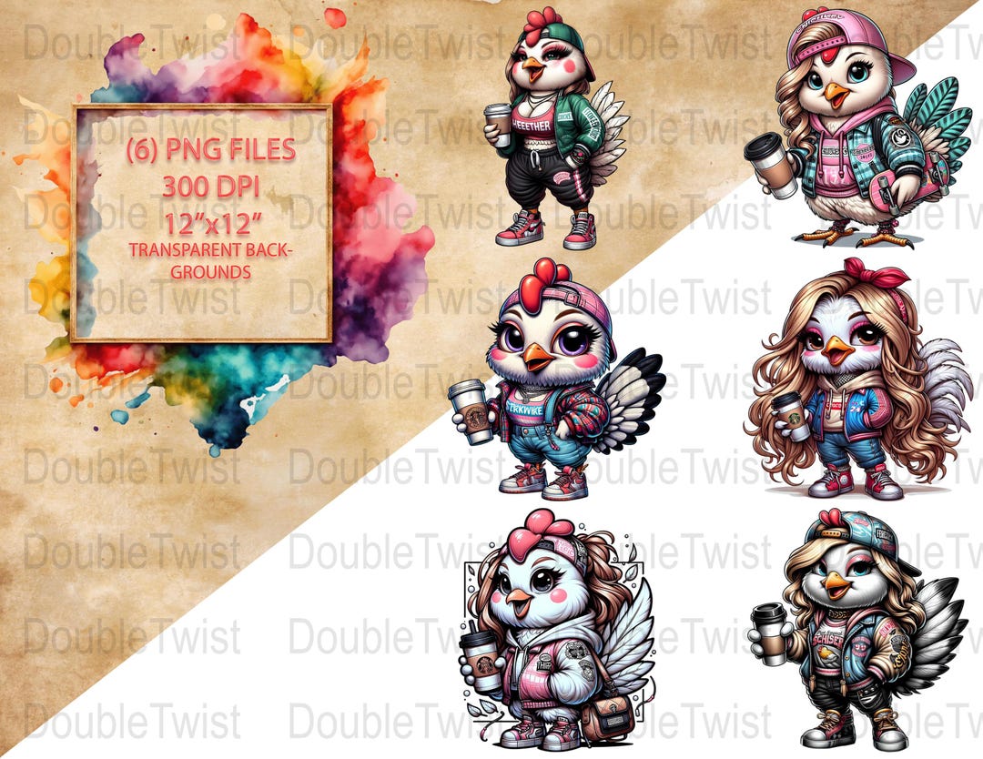 Streetwear Chicken Clipart Bundle, Hip Hop Chickens Digital Art, Trendy ...