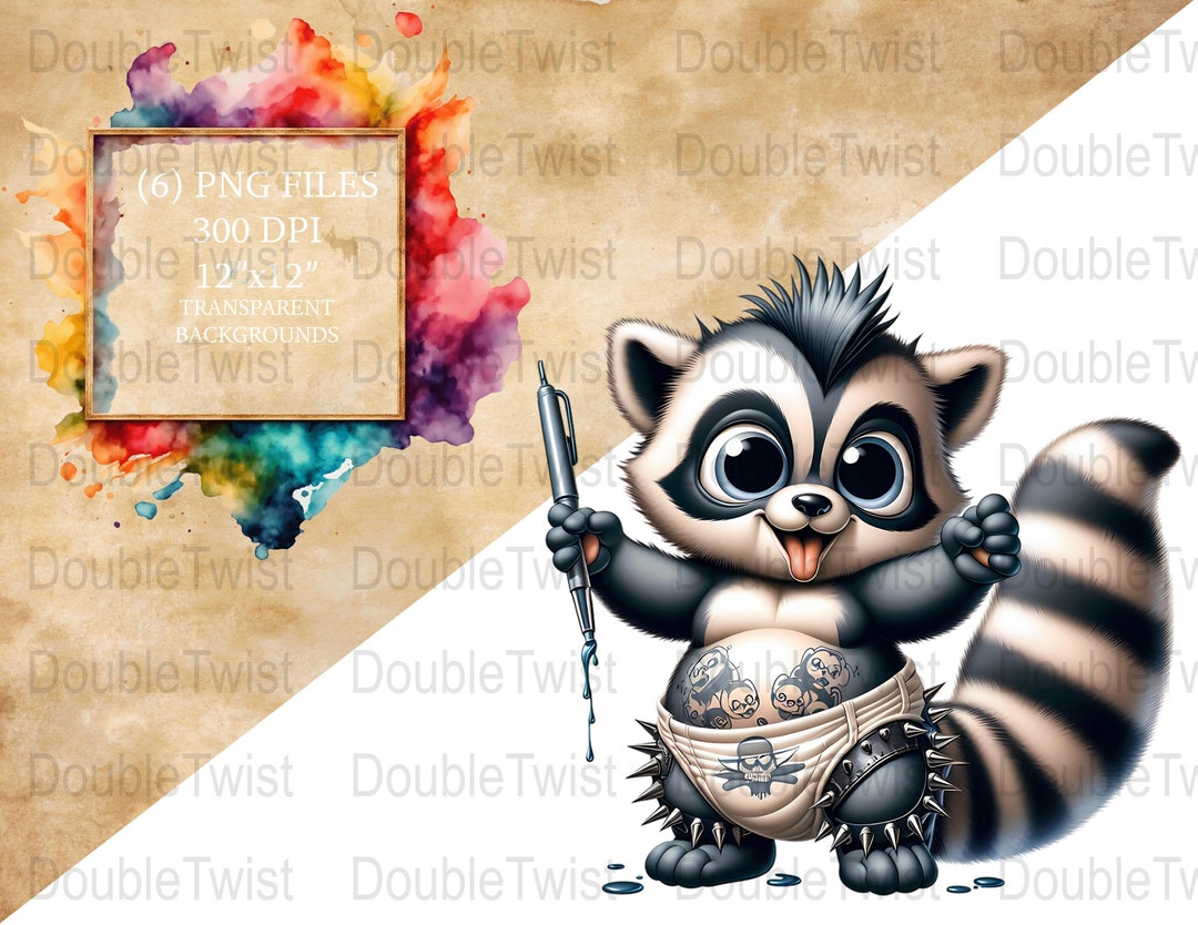 Baby Punk Rock Raccoon PNG Clipart, Cute Animal Graphics, Tattoo Style ...