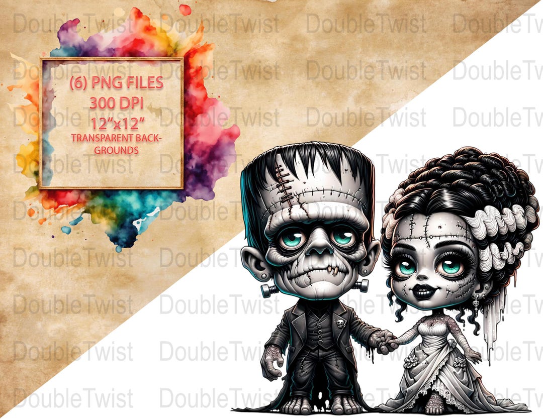 Frankenstein and Bride PNG Clipart, Cute Halloween Digital Download ...
