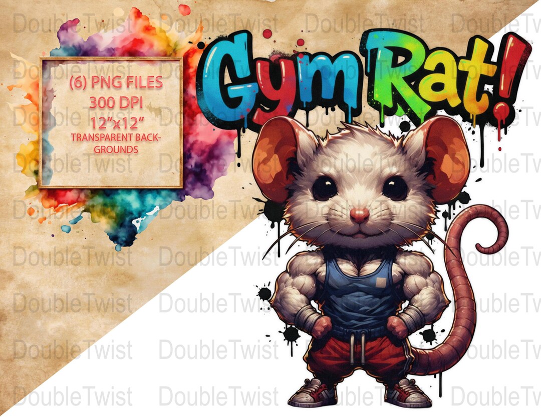 Gym Rat Clipart Bundle, Bodybuilding Mouse PNG, Fitness Designs ...