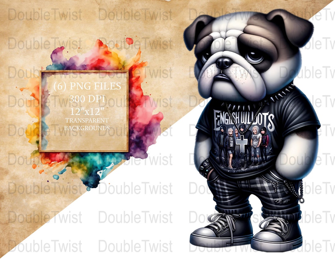 Emo English Bulldogs Clipart, Cute Goth Dog PNG, Digital Download, Pet ...