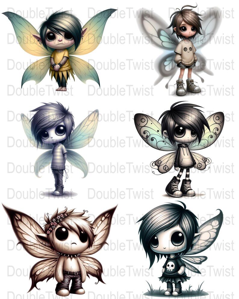 Emo Fairy Clipart Set 2, Gothic Fantasy PNG, Digital Download ...