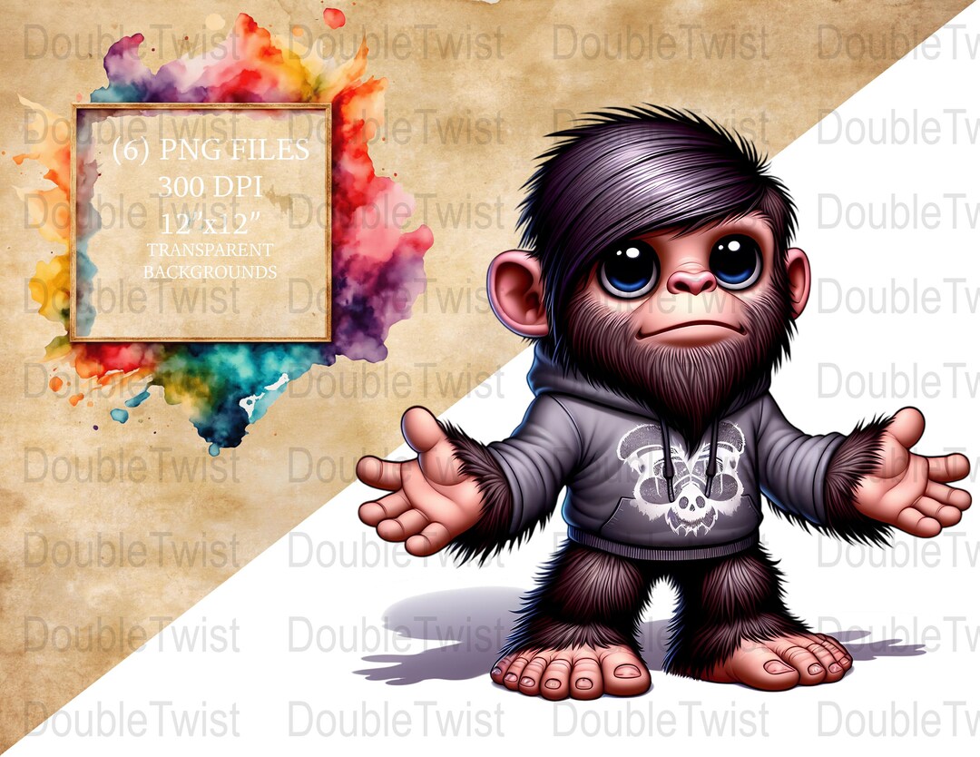 Emo Little Bigfoot Clipart, Goth Cryptozoology PNG Files, Cute Monster ...