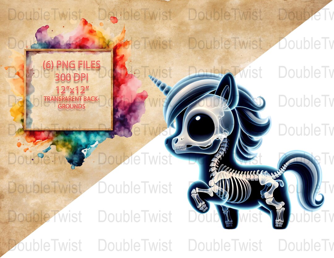 X-ray Unicorn Clipart PNG, Fantasy Skeleton Unicorns, Digital Download ...
