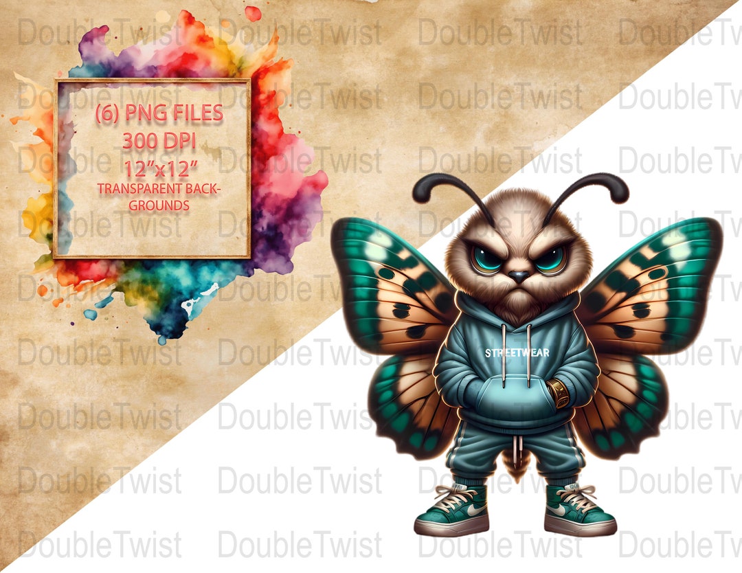 Streetwear Butterfly Clipart Set, Urban Style Insect PNG, Digital ...