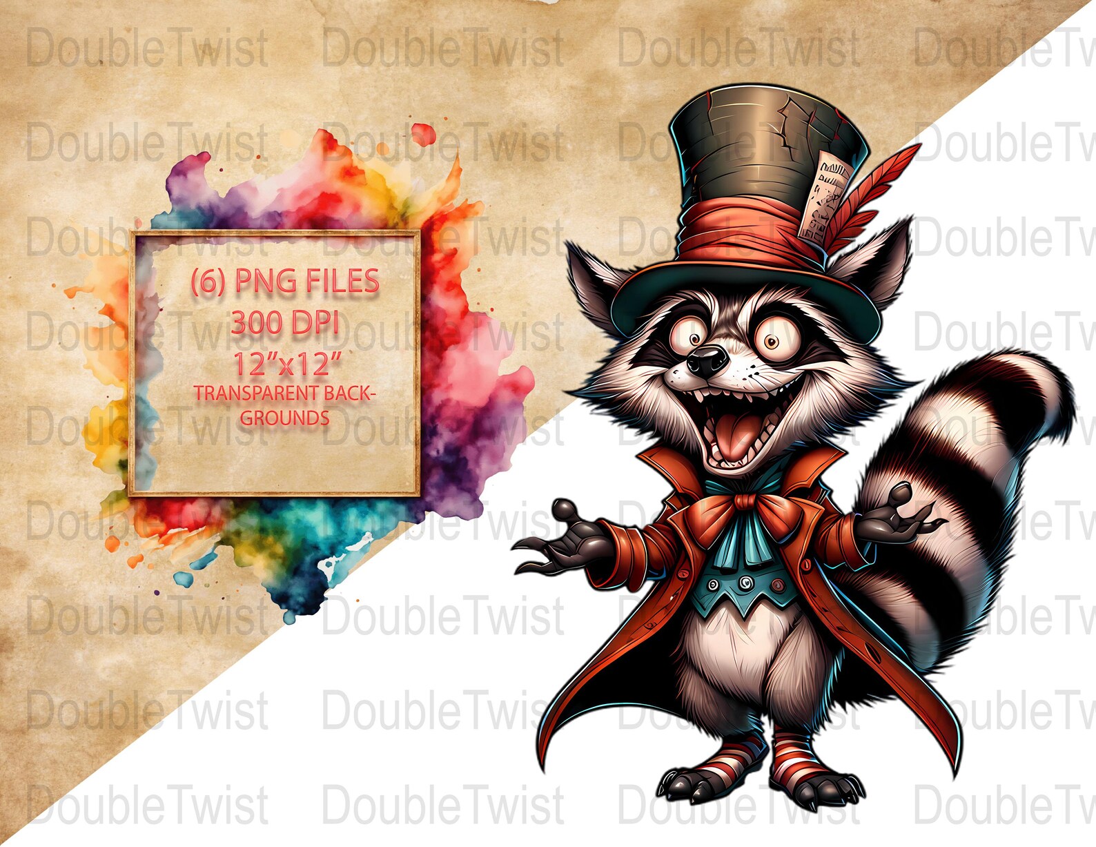 Mad Hatter Raccoon Clipart, Alice in Wonderland Theme, Digital Download ...