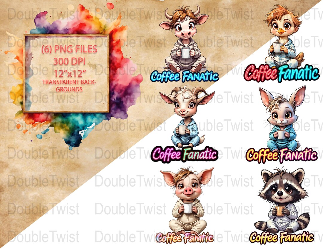 Coffee Fanatic Clipart, Adorable Animals Coffee Designs, PNG ...