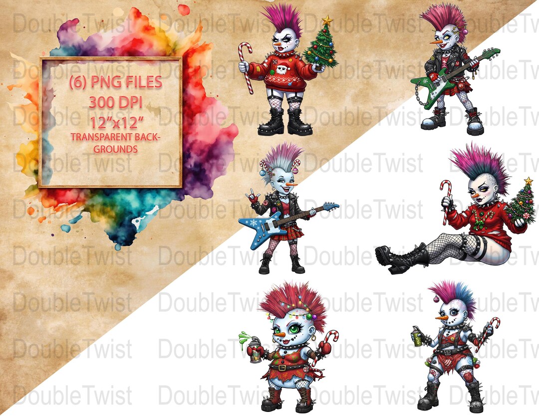 Punk Snowman Clipart, Christmas Punk Rock Snowman Digital Art, Cool ...