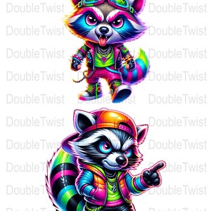 Neon Punk Raccoon Clipart, Bright Digital PNG, Urban Animal ...