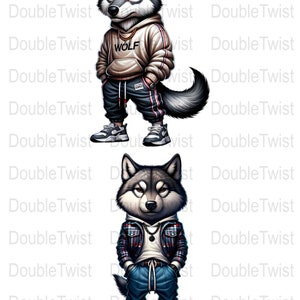 Streetwear Wolf Clipart Set, Urban Wolf Character PNG, Fashionable ...