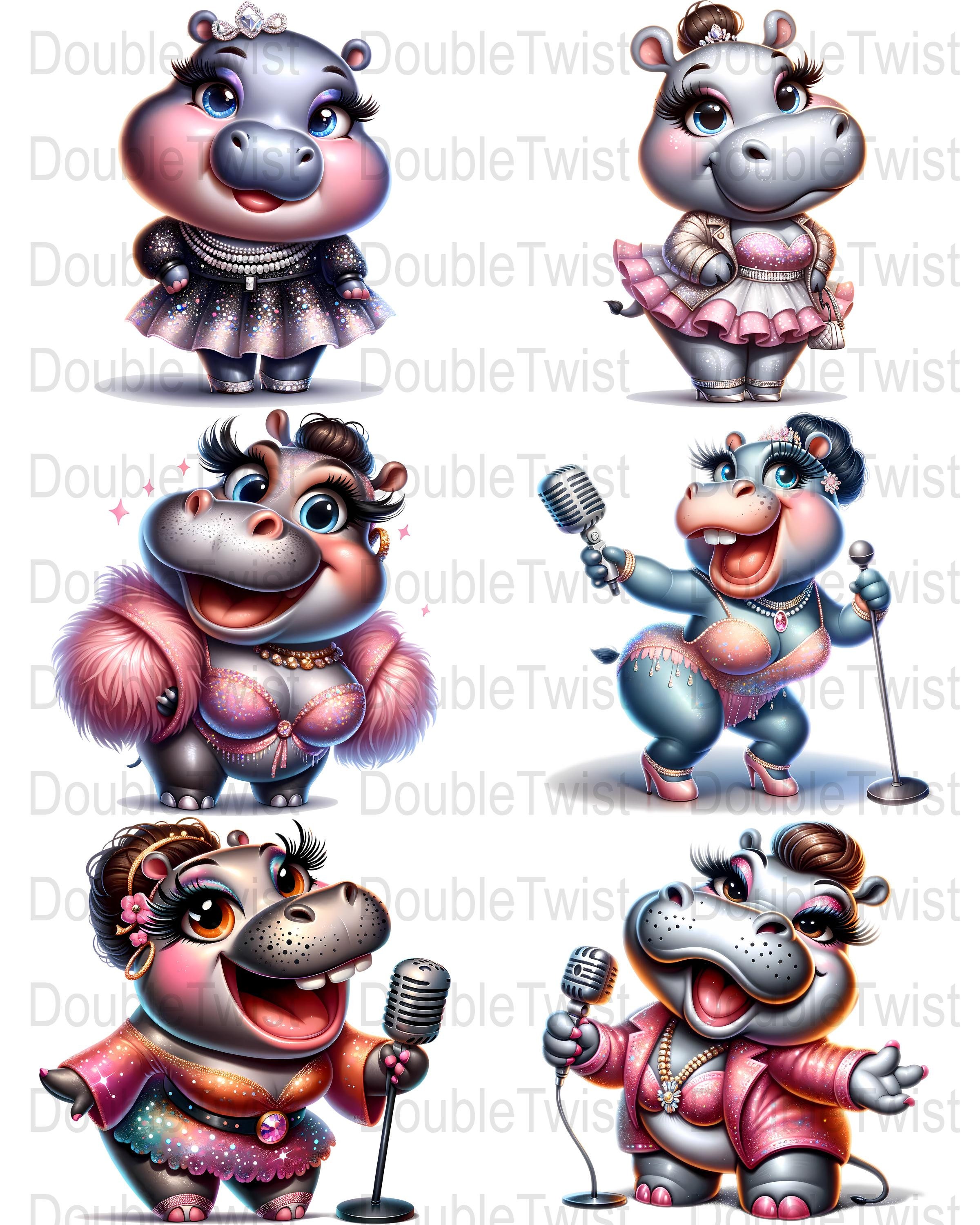 Cute Bougie Hippos Clipart PNG, Digital Download, Cartoon Hippopotamus ...