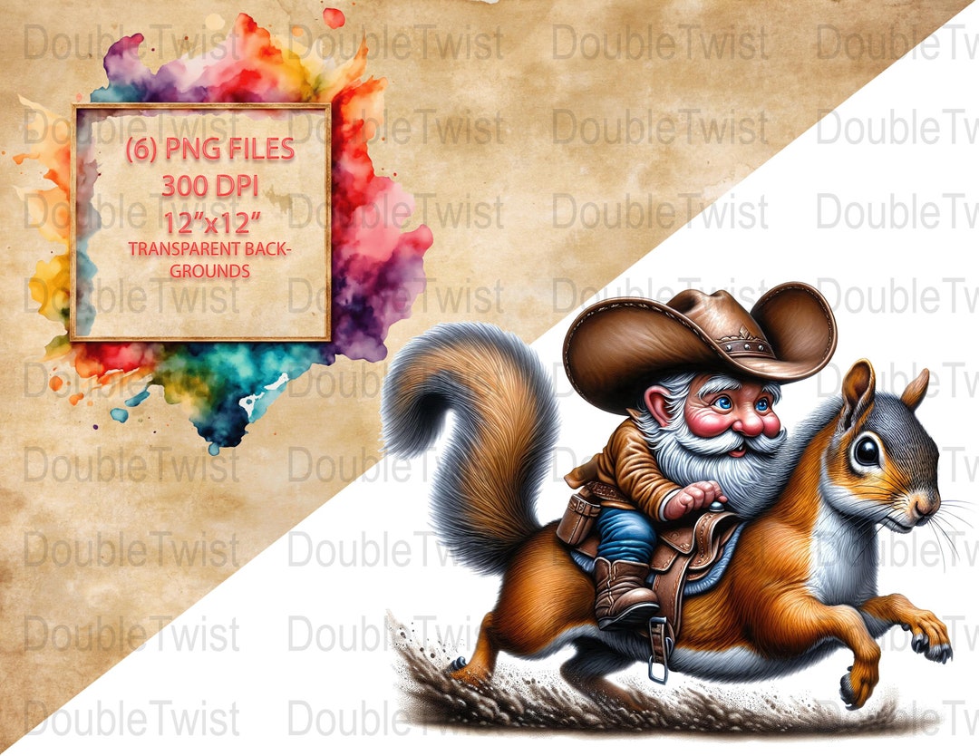 Cowboy Gnome Clipart, Cute Cowboy Gnome Art, Printable Squirrel Gnome ...