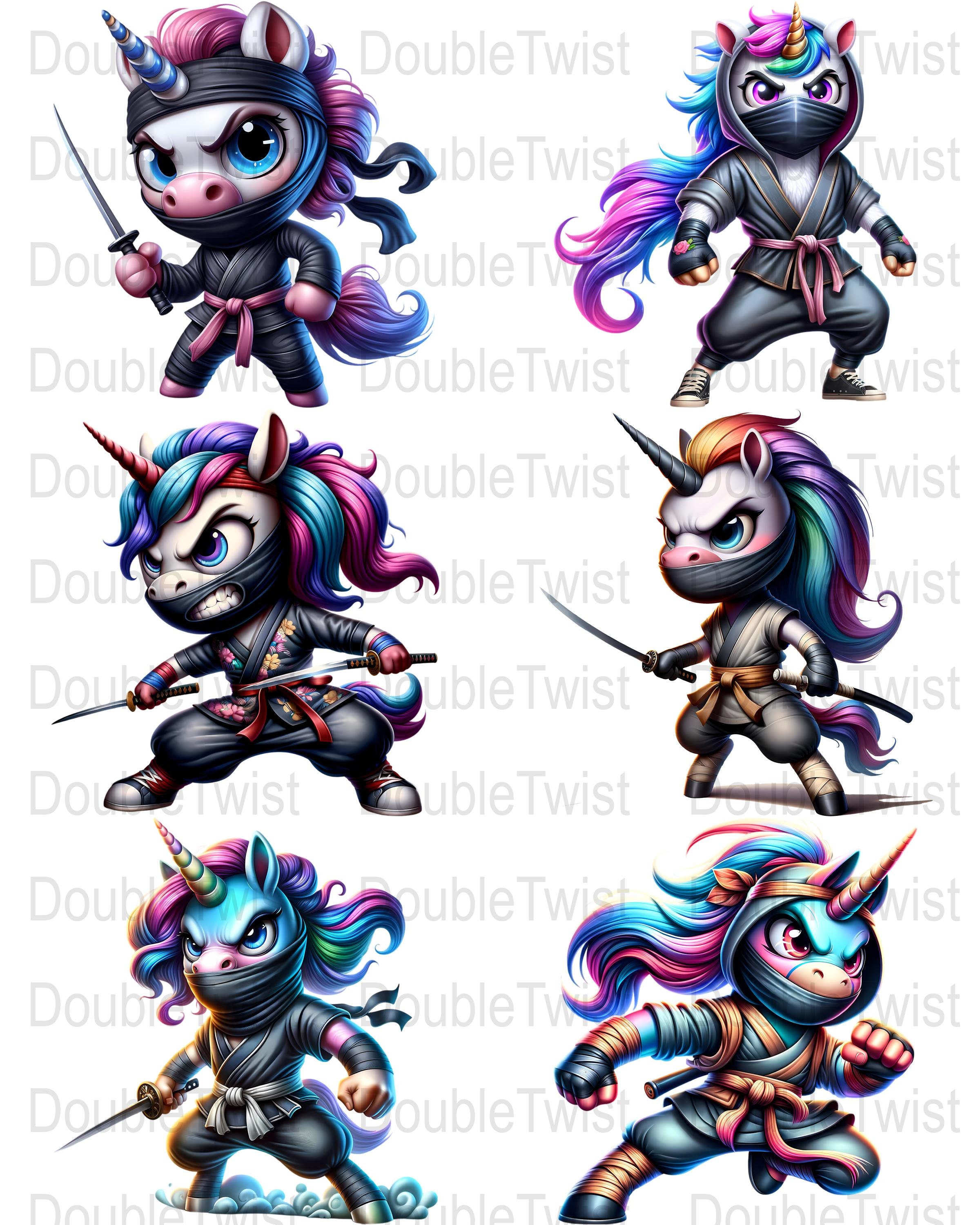 Ninja Unicorns Clipart PNG, Cute Martial Arts Fantasy Creatures ...