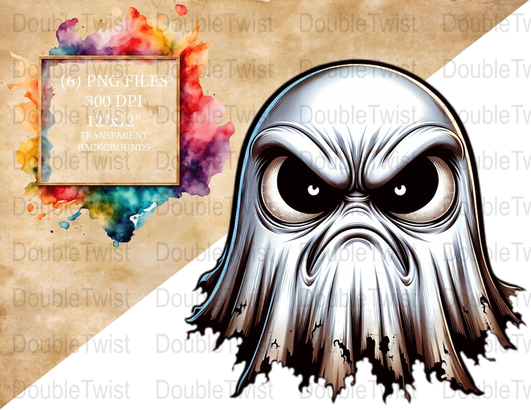 Creepy Cute Grumpy Ghosts PNG Clipart for Halloween, Spooky Ghost Faces ...