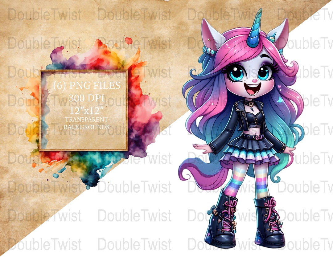 Pastel Goth Unicorn Set, PNG, Cute Emo Fantasy Creatures, Vibrant ...