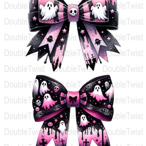 Cute Gothic Halloween Coquette Bow PNG Spooky Ghosts and Skulls Digital ...