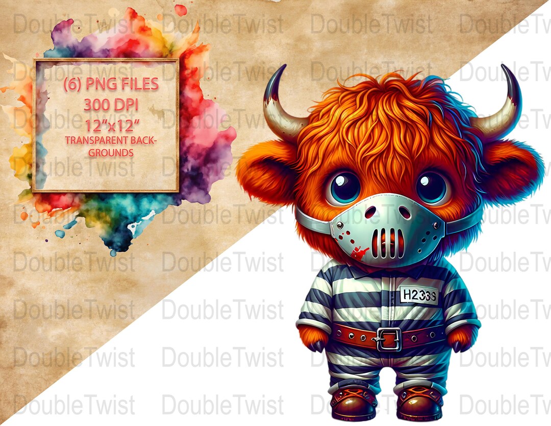Cute Crazy Psychotic Highland Cow Clipart, Funny Highland Cow Digital ...