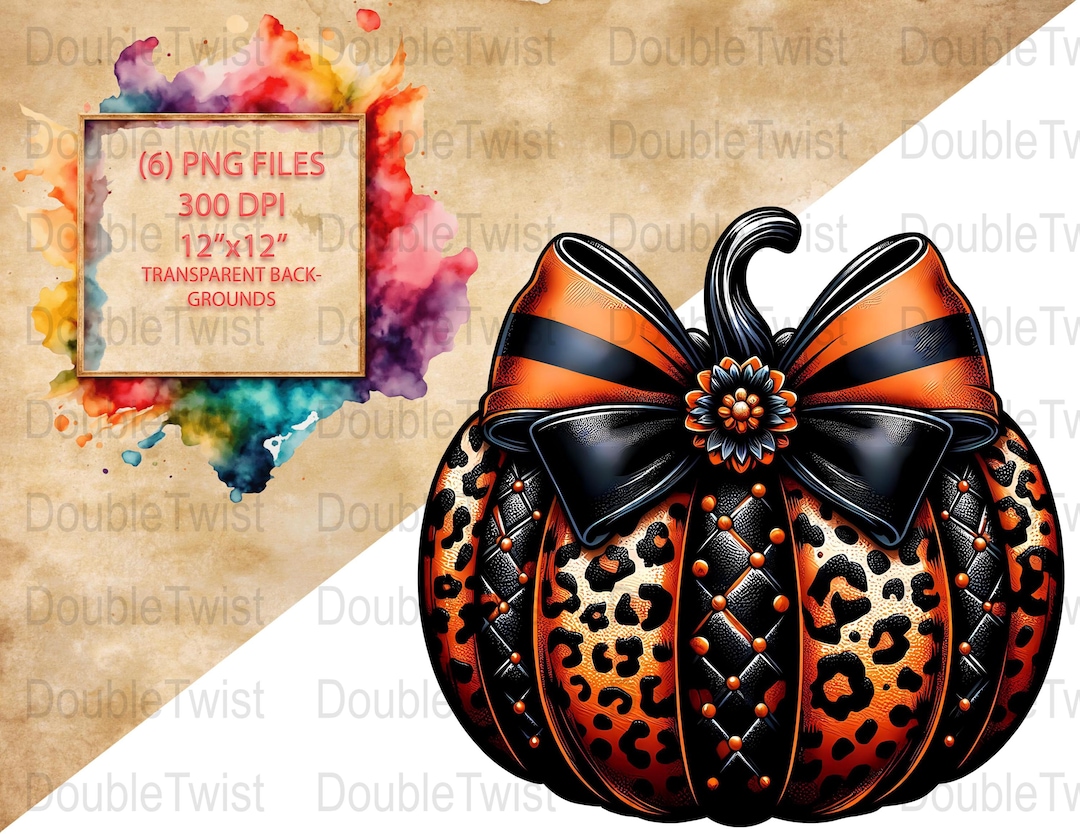 Leopard Print Pumpkin With Bow - Stylish Fall Clipart - Digital Art for ...