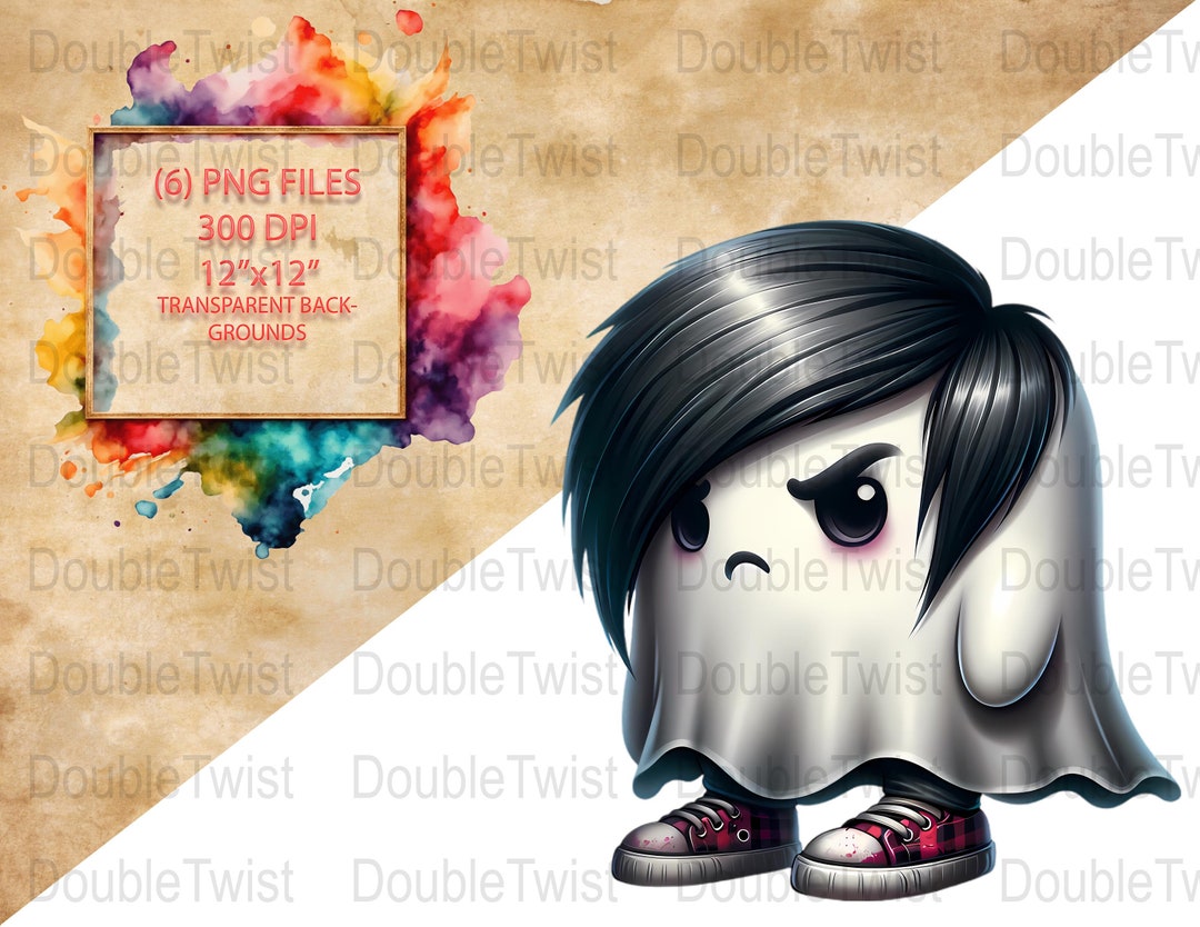 Emo Ghost Pngs, Cute Spooky Cartoon Ghosts, Digital Download, Clipart ...