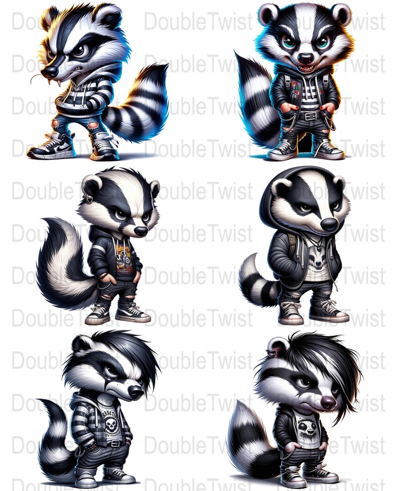 Emo Badger Clipart, Punk Rock Woodland Animal PNG, Digital Download ...