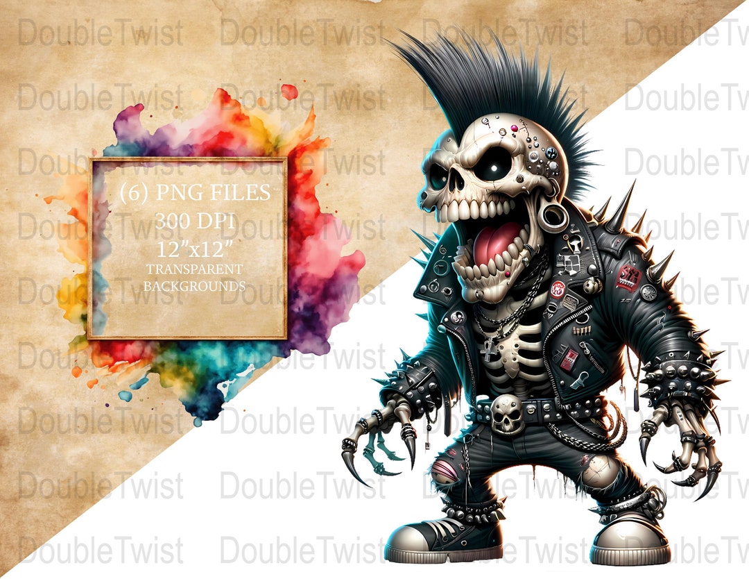 Punk Rock Skeleton Clipart: Goth Reaper PNG Bundle (digital Download ...