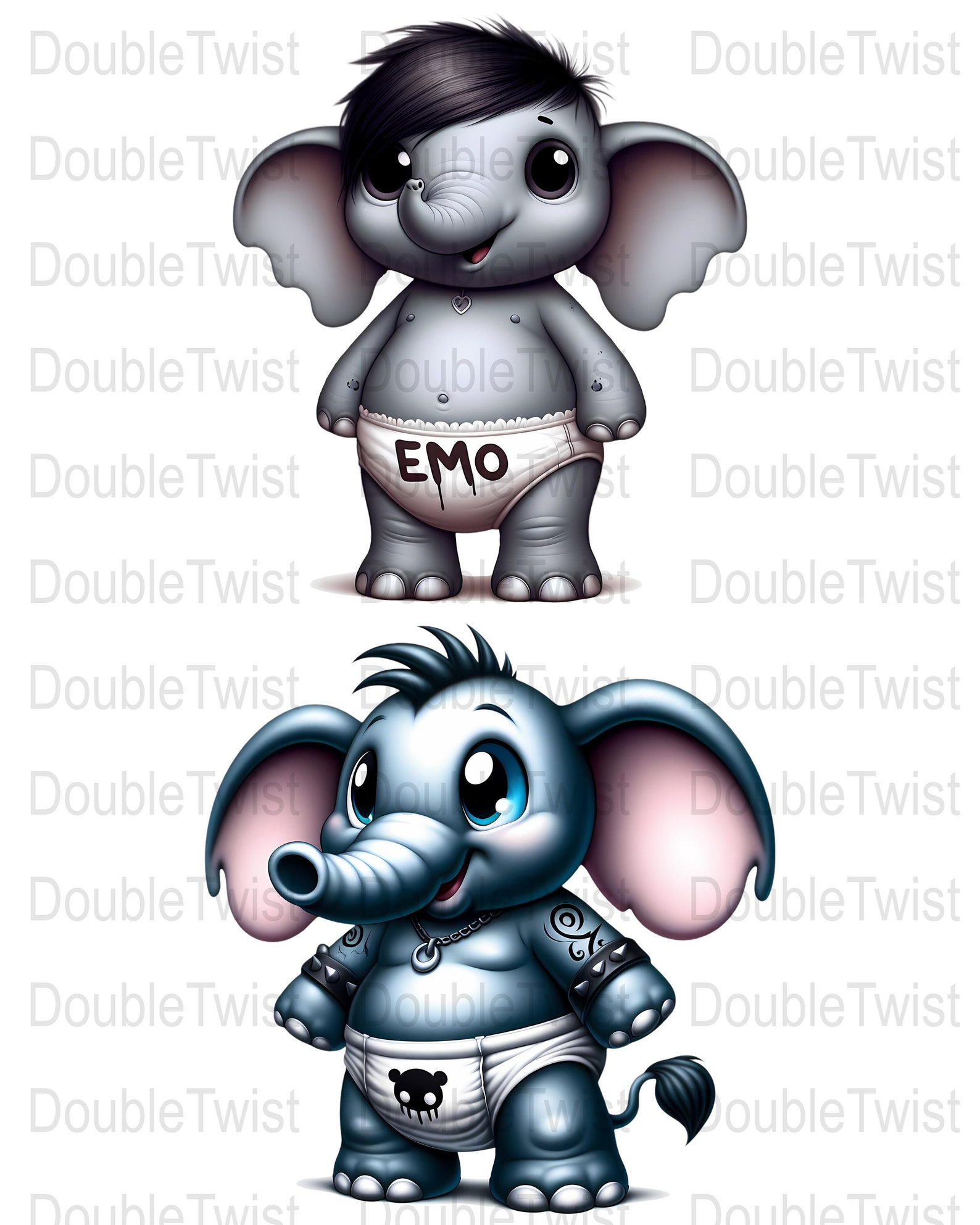 Emo Baby Elephant Clipart, Cute Goth Elephants PNG, Digital Download ...