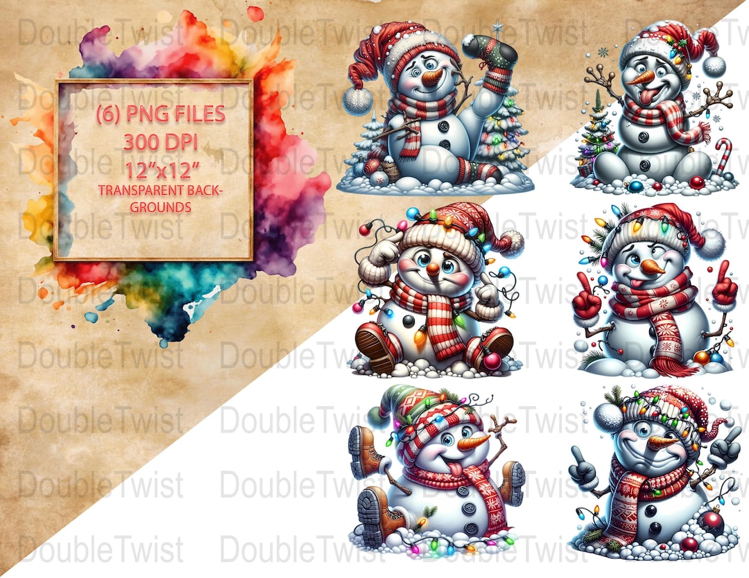 Quirky Snowman PNG Clipart Bundle, Christmas Snowmen, Holiday ...