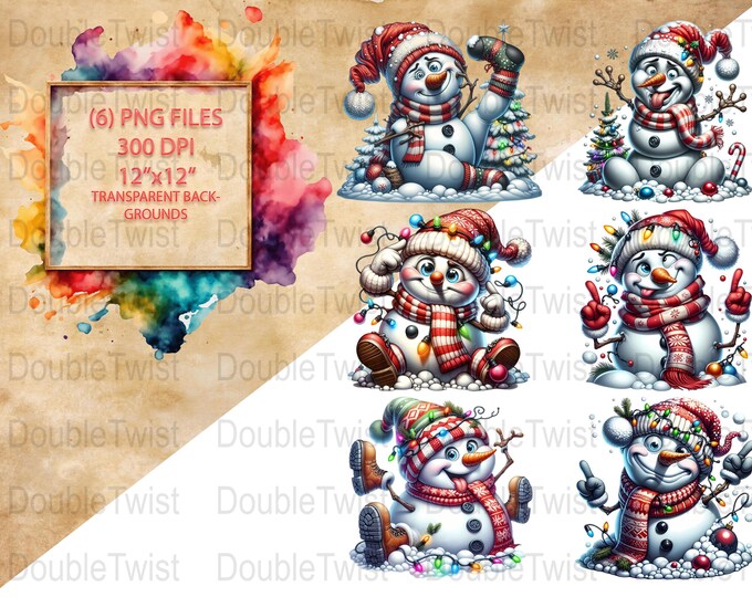 12 PNG Funny Snowman Clipart – Christmas Festive Winter Illustration ...